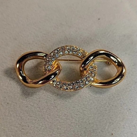 Dior | Jewelry | Christian Dior Gold Gem Brooch Pin Rare Ring Loop Interlocking Rhinestones ...